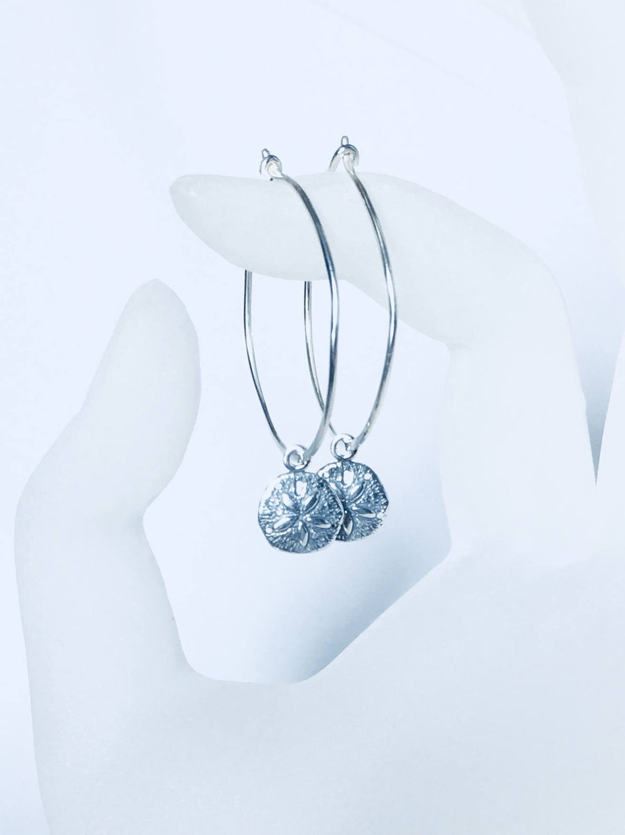 Sand Dollar Hoop Earrings, Sterling Silver Ear Wires – MiShelli